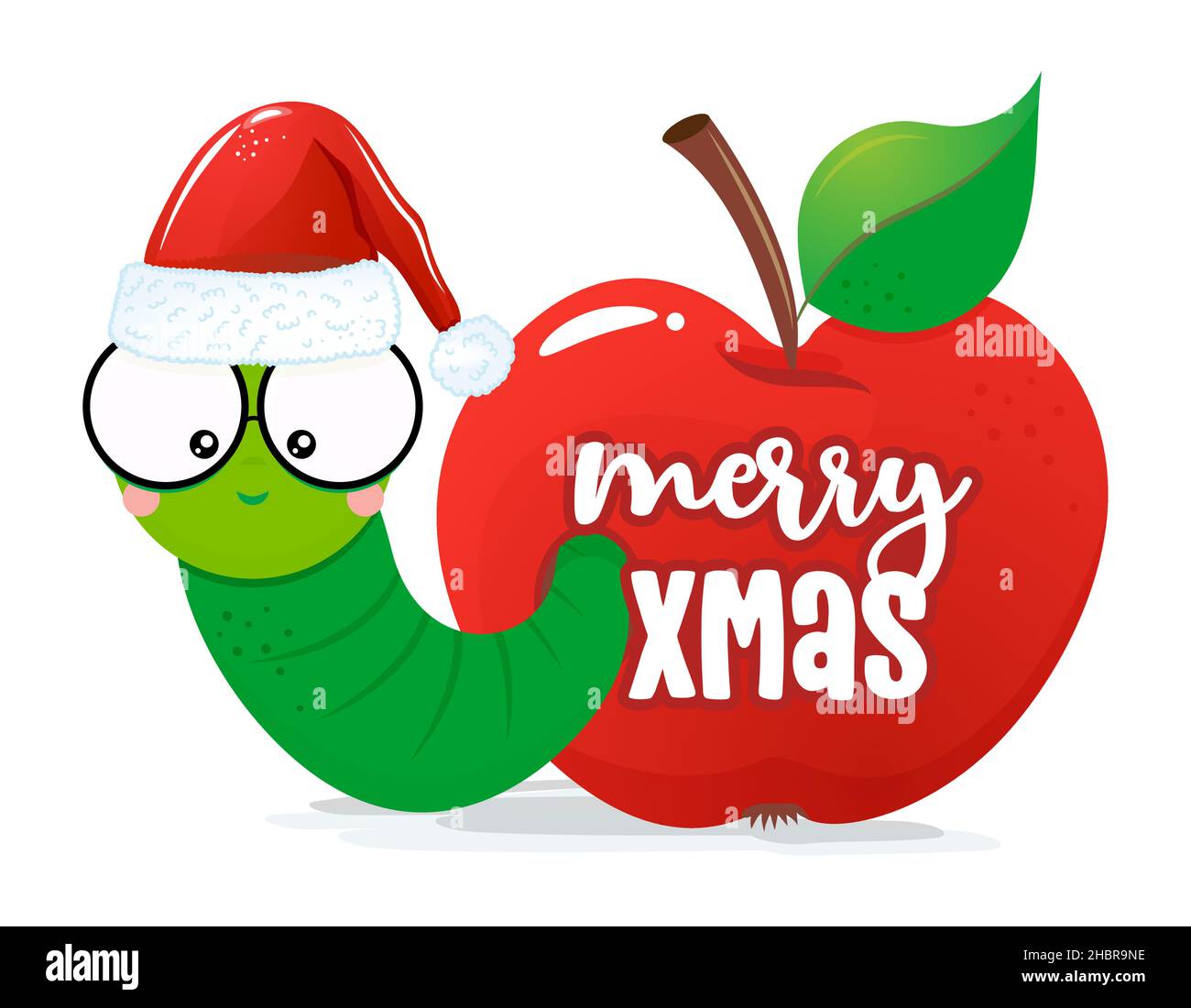 Merry Christmas, cute worm in red apple - funny Maggot with Santa hat ...