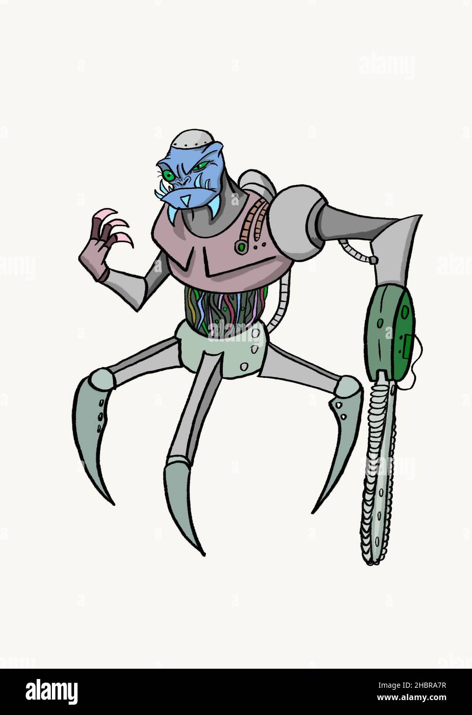 cyborg monster hand drawn character illustration Stock Photo - Alamy