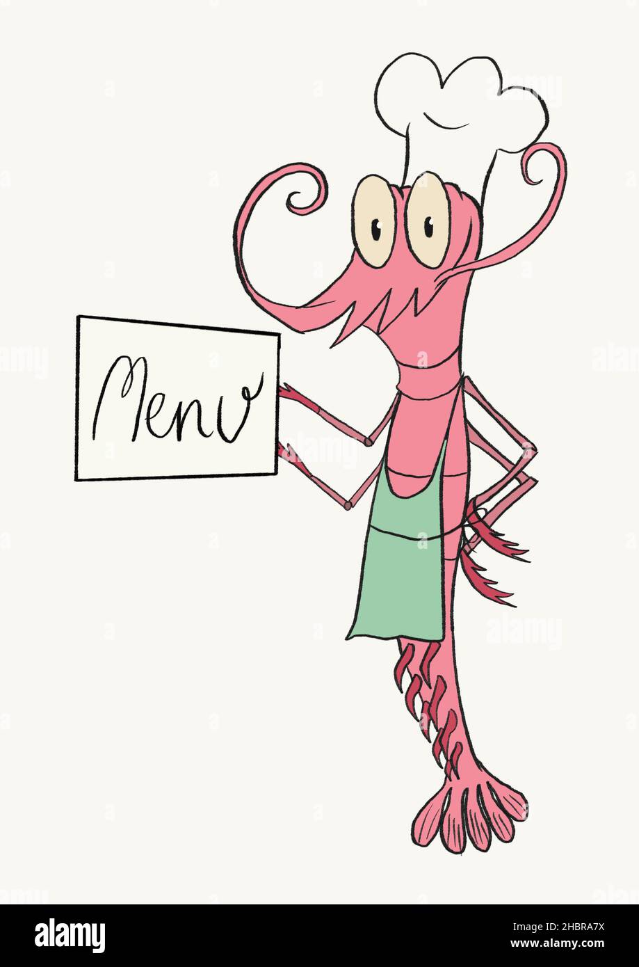 a chef shrimp or prawn hand drawn character illustration Stock Photo ...