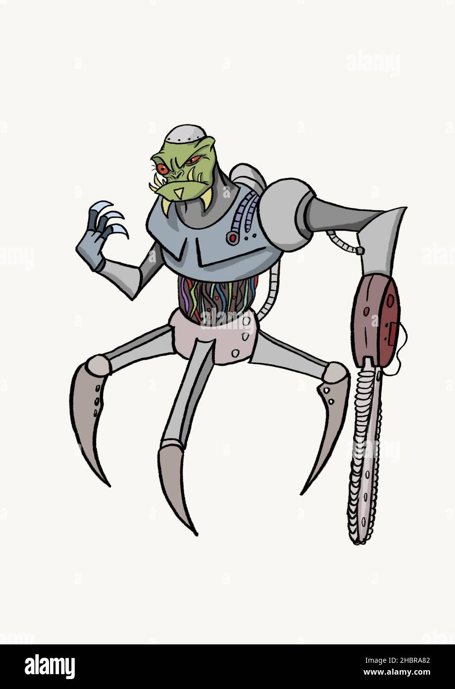 cyborg monster hand drawn character illustration Stock Photo - Alamy