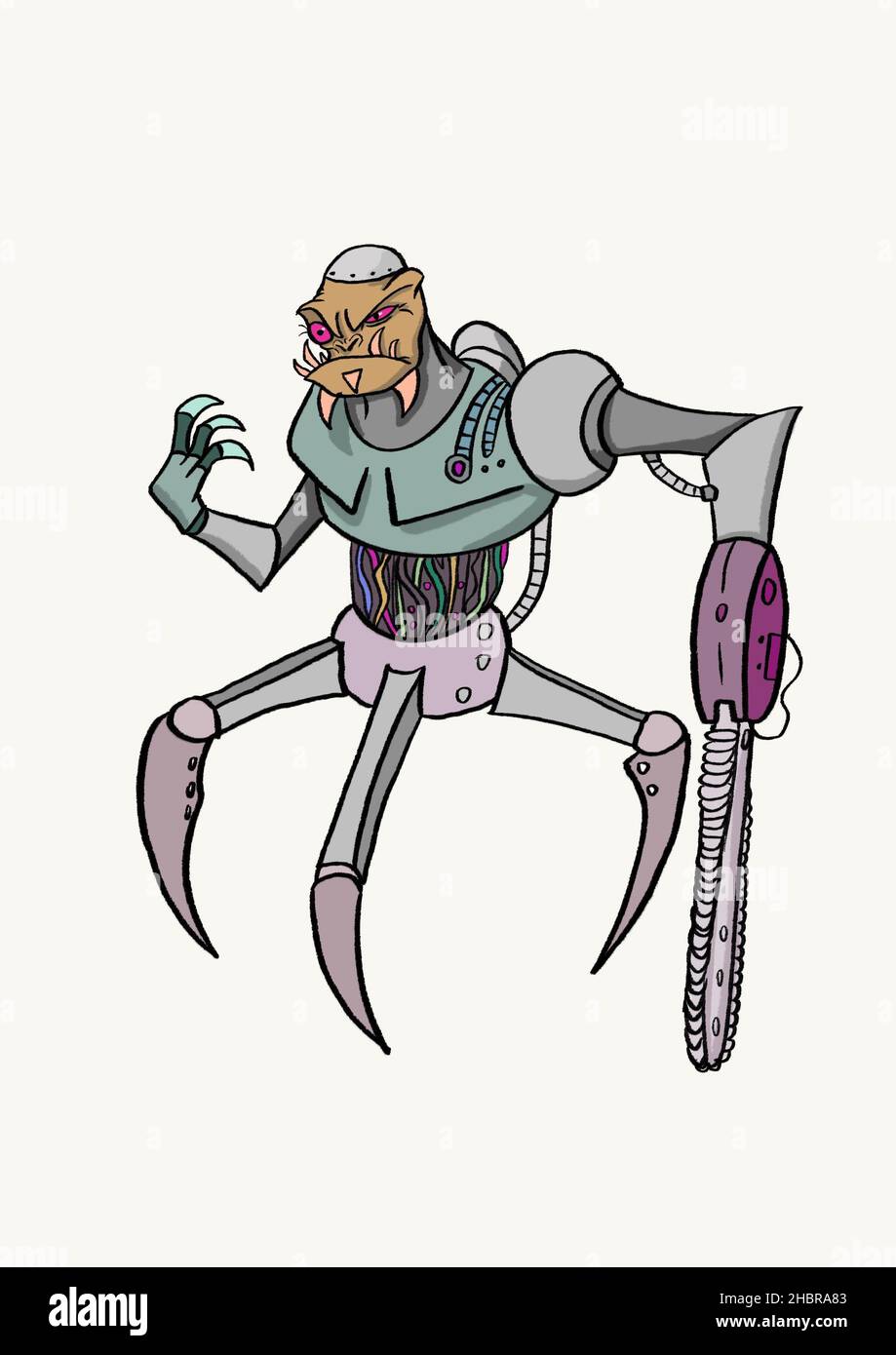 cyborg monster hand drawn character illustration Stock Photo - Alamy