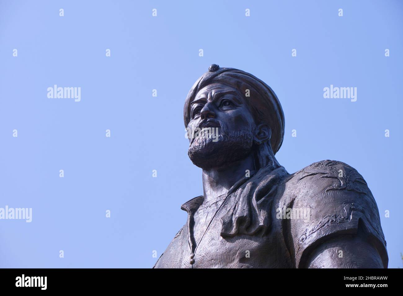 A close up, detail of a bronze statue of the famous astronomer Mirzo ...
