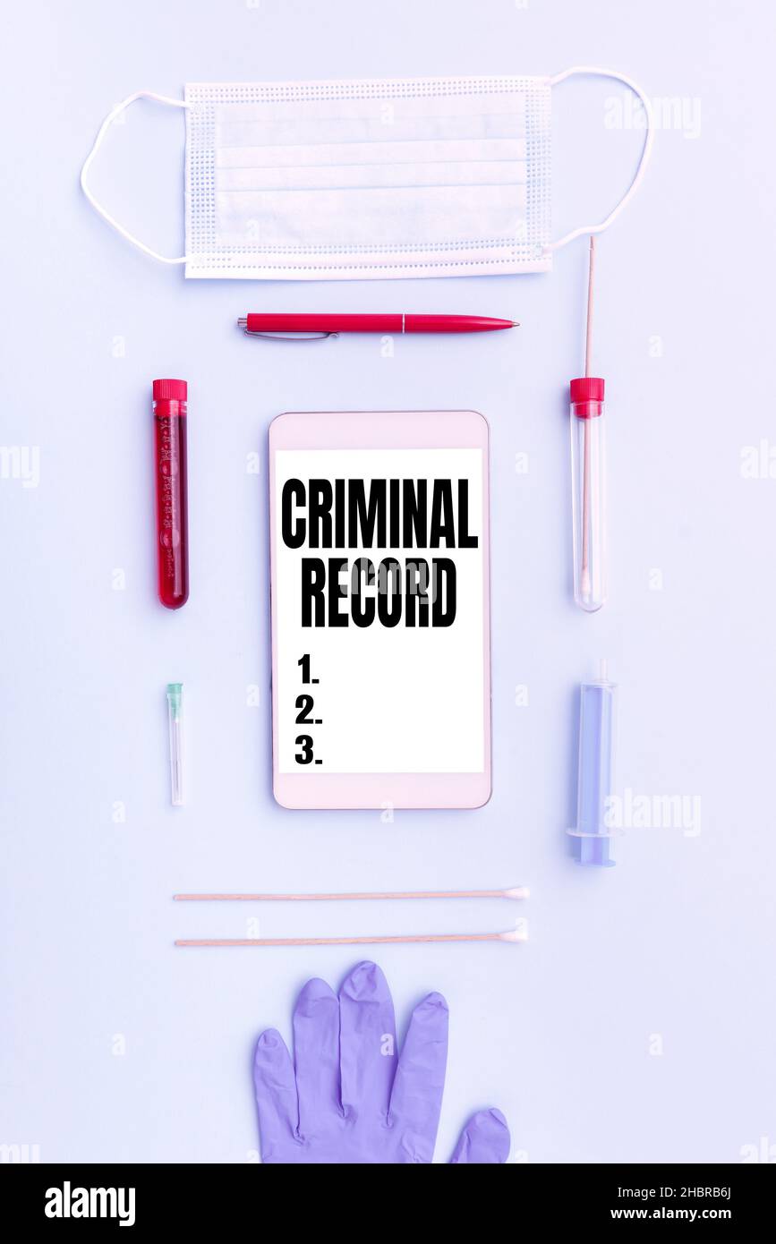 Text caption presenting Criminal Record. Business overview profile of a ...
