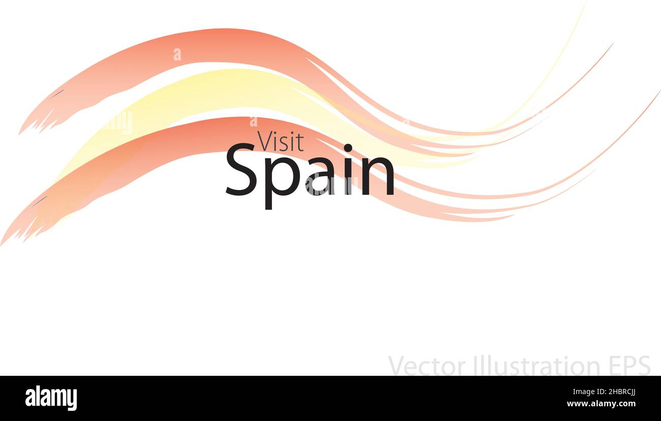 the slogan visit Spain with curved waves in watercolor style which are ...