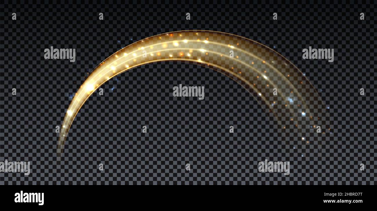 Gold magic arc. Abstract magic light effect. Luminous neon lines with ...