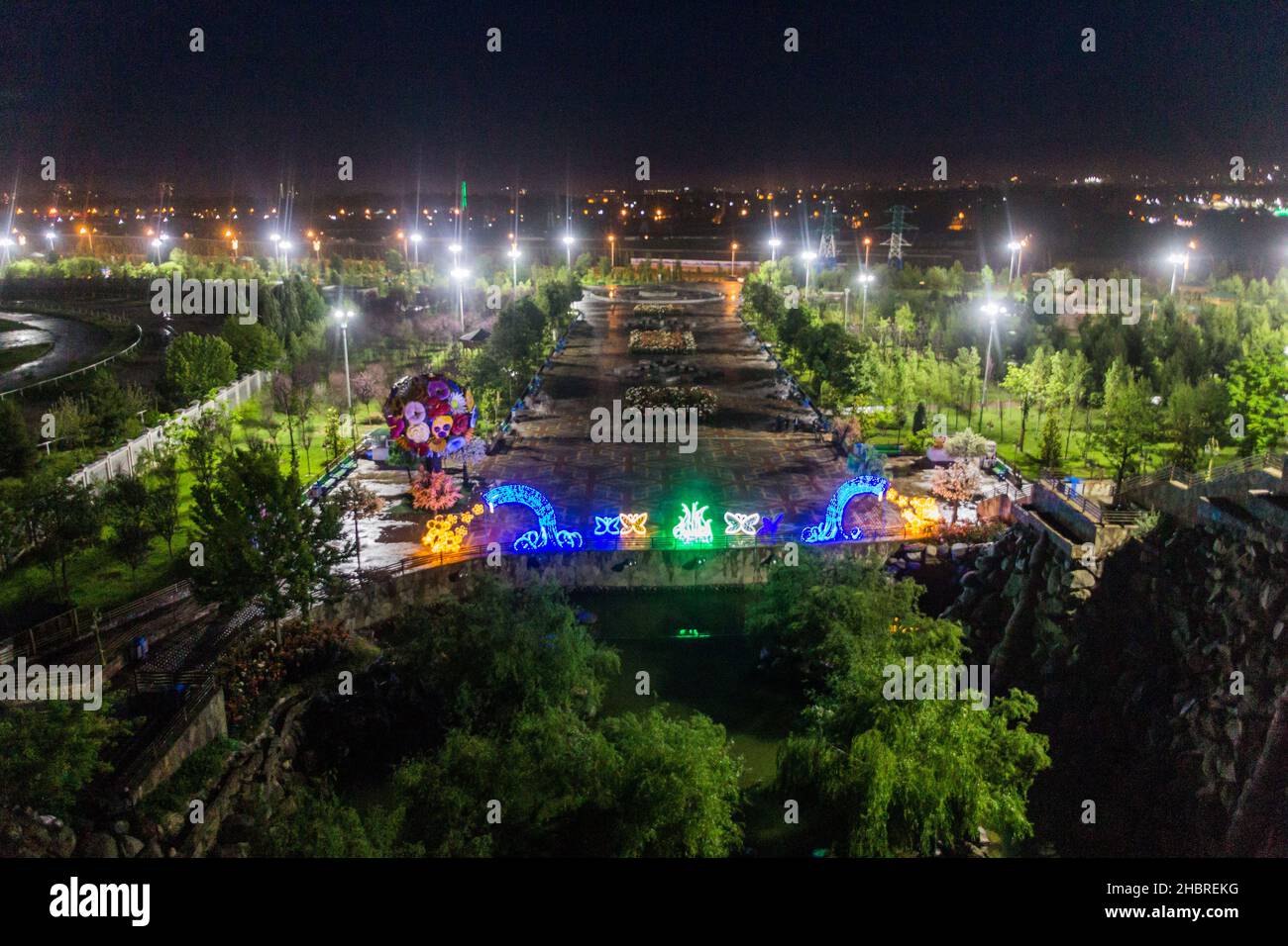 Night view of Park Sharshara in Dushanbe, capital of Tajikistan Stock ...