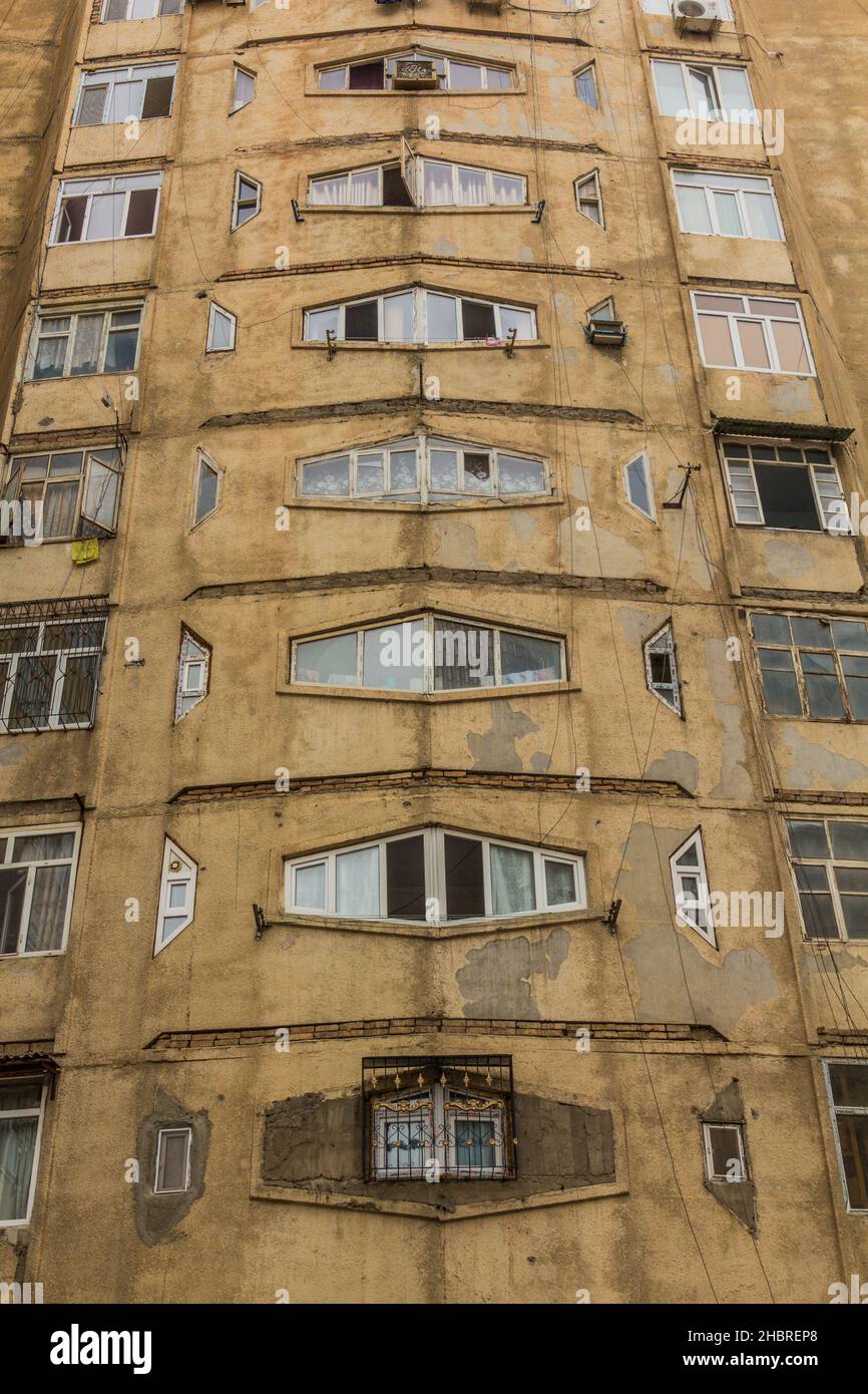 Old soviet concrete residential building in Dushanbe, capital of ...
