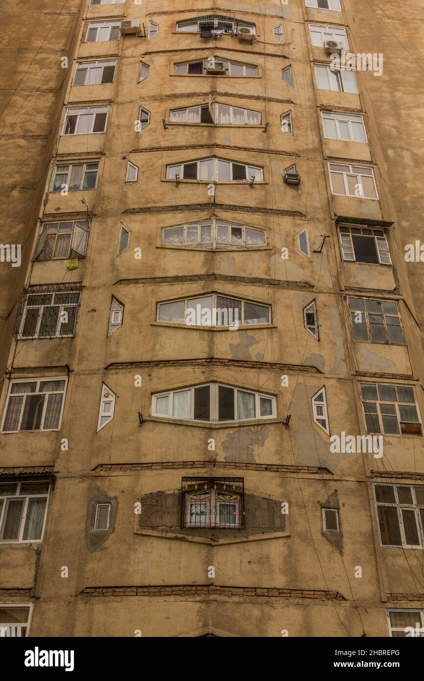 Old soviet concrete residential building in Dushanbe, capital of ...