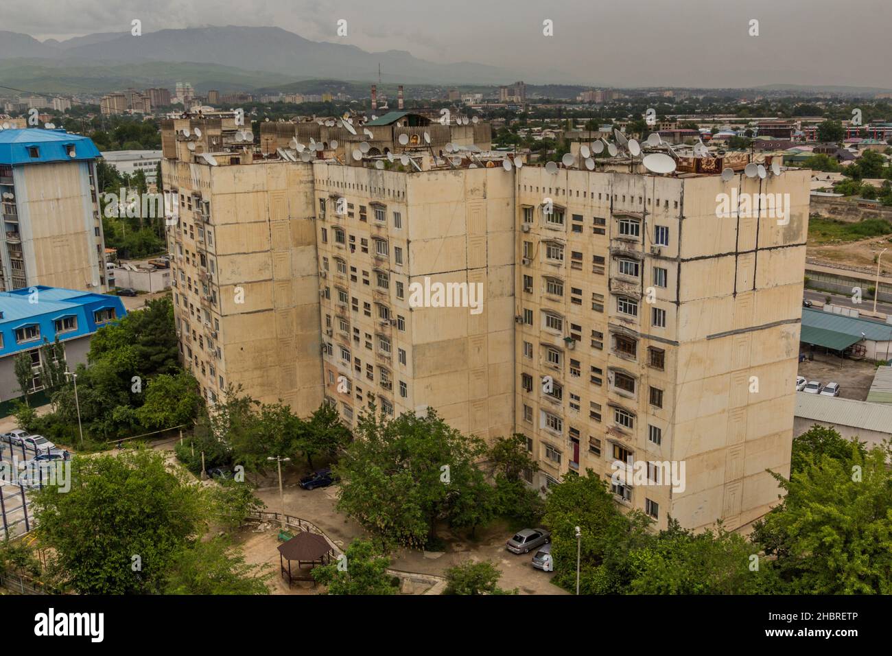 Old soviet concrete residential buildings in Dushanbe, capital of ...