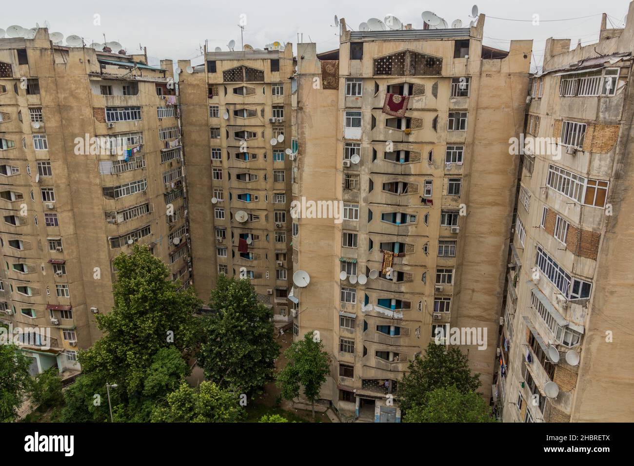 Old soviet concrete residential buildings in Dushanbe, capital of ...