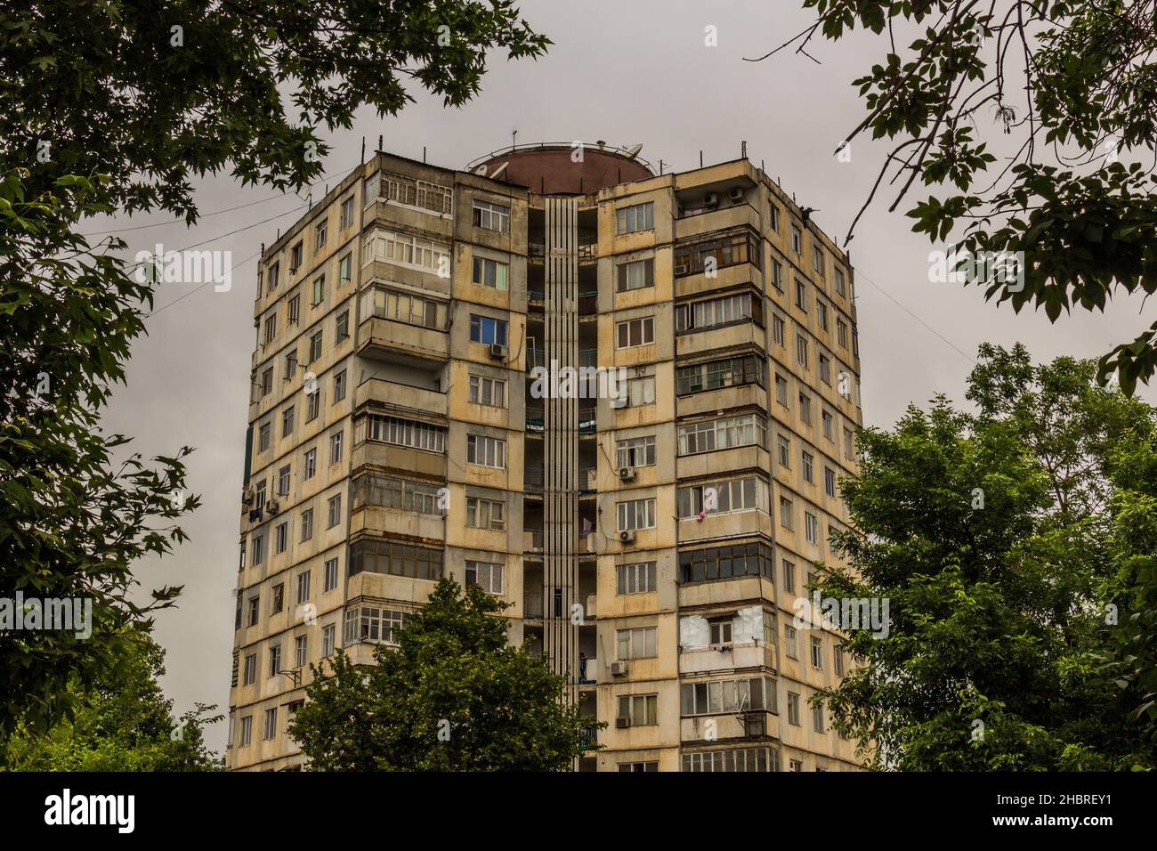 Old soviet concrete residential building in Dushanbe, capital of ...