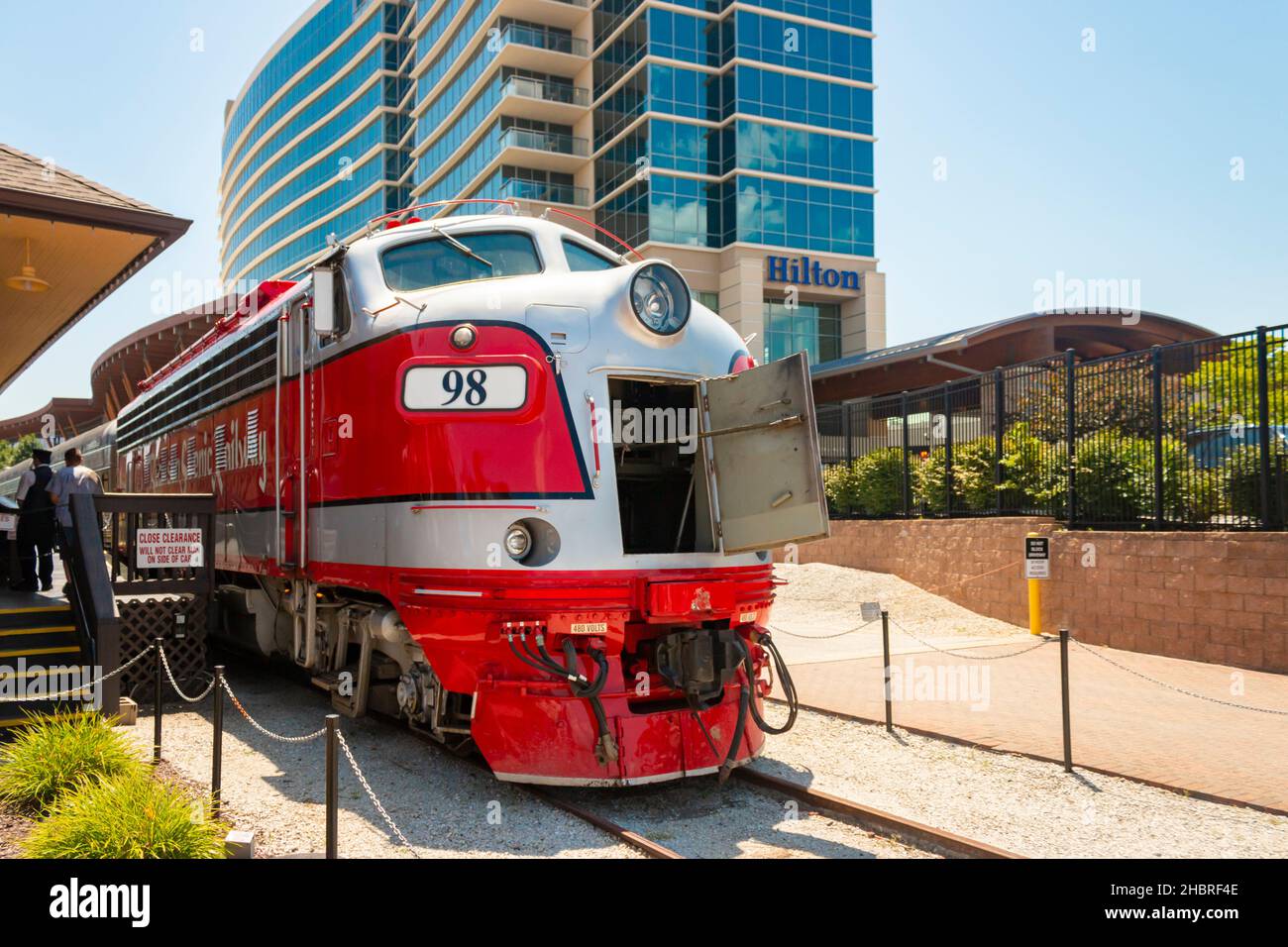 vintage American train the Ozark Zephyr in railway station at Branson ...