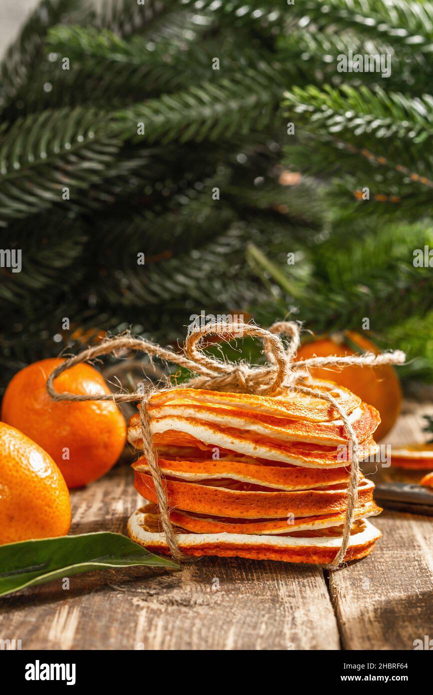 Dry oranges slices snack. Dried citrus fruits for Christmas decorations ...