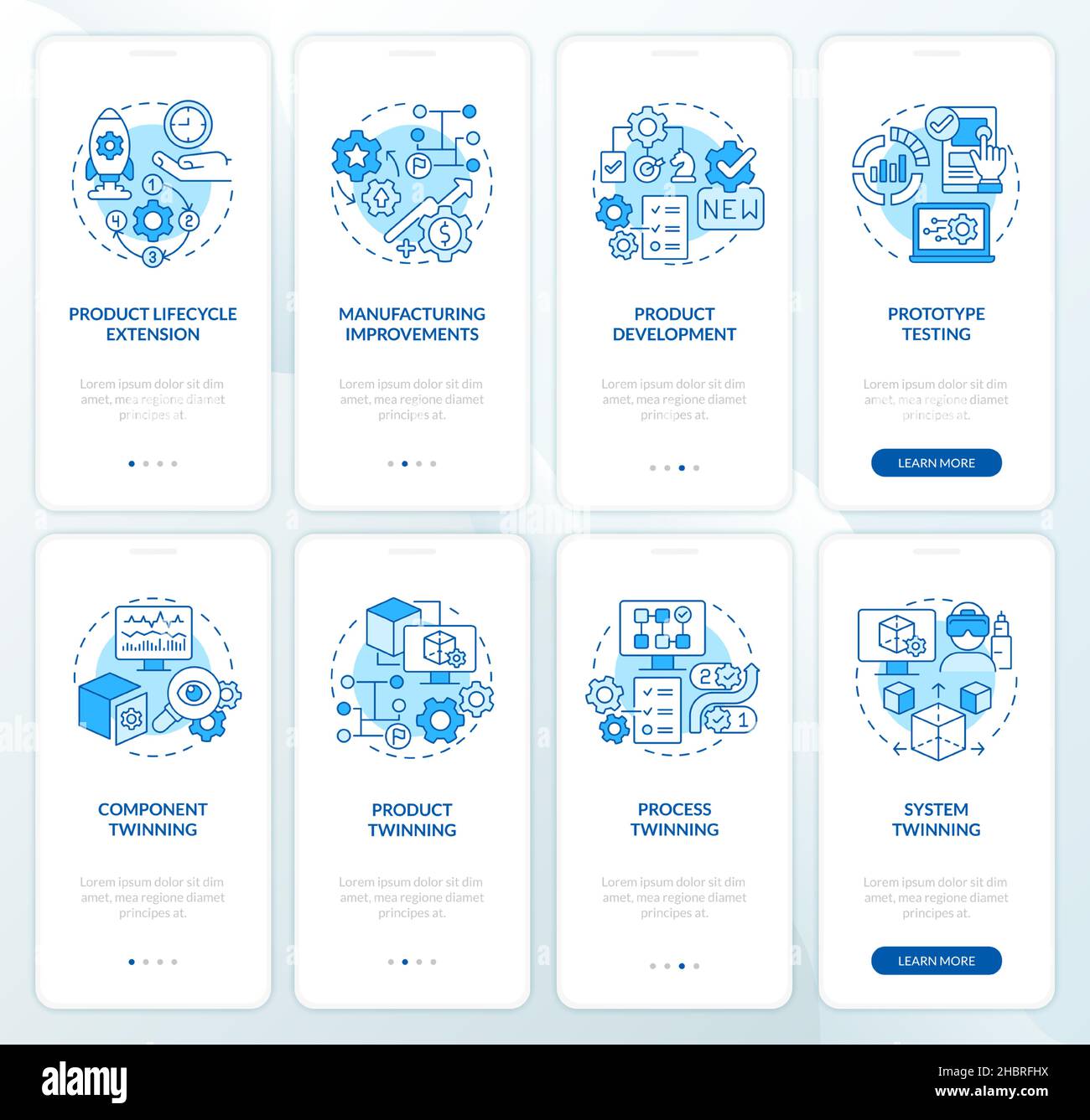 Digital Twin Technology Blue Onboarding Mobile App Screen Set Stock Vector Image And Art Alamy