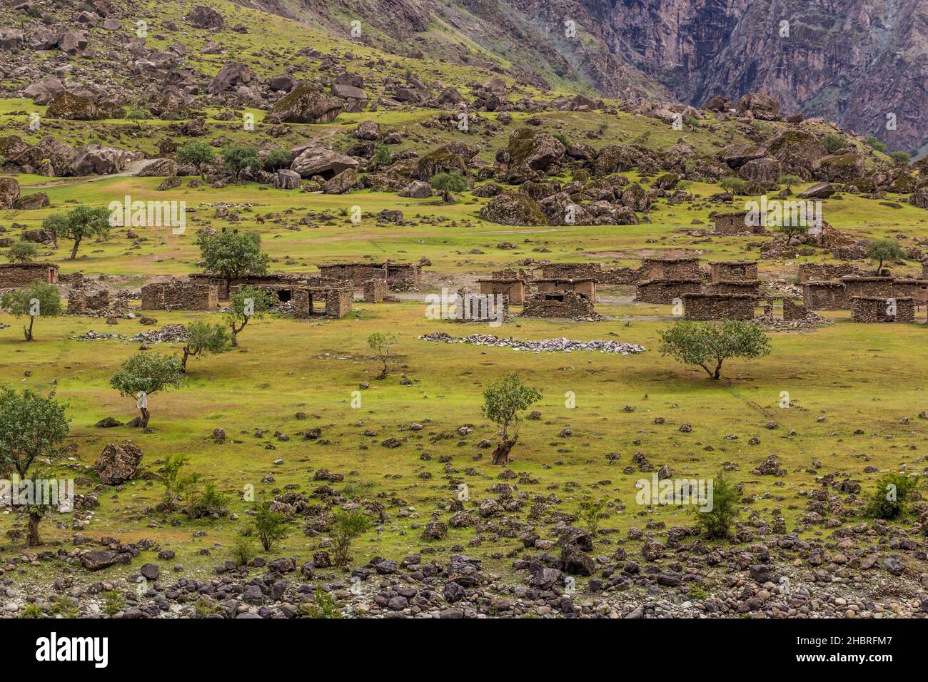 Small village of stone huts in Badakhshan Province of Afghanistan Stock ...