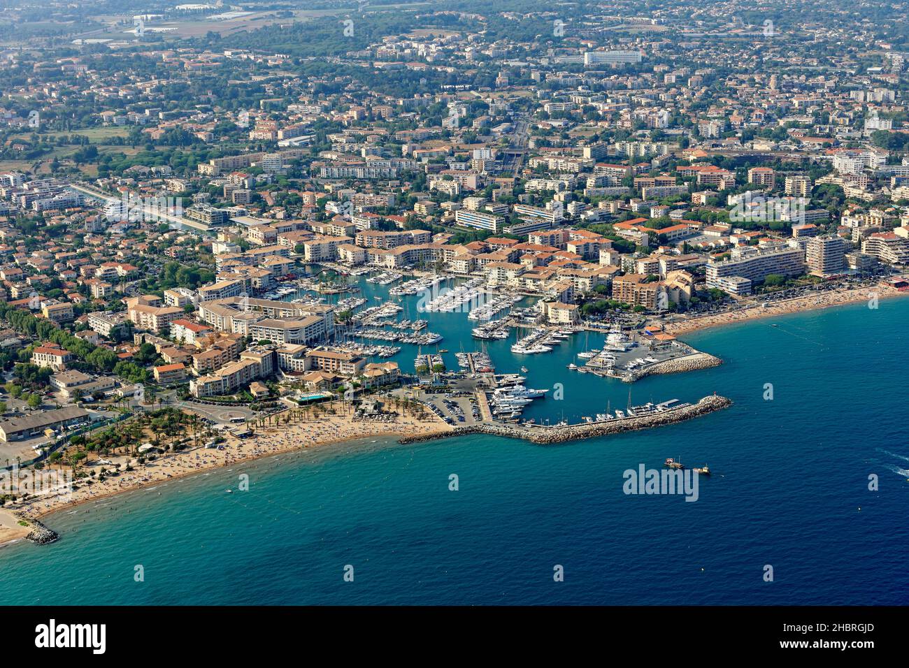 Frejus (south-eastern France): aerial view of the town ant the marina ...