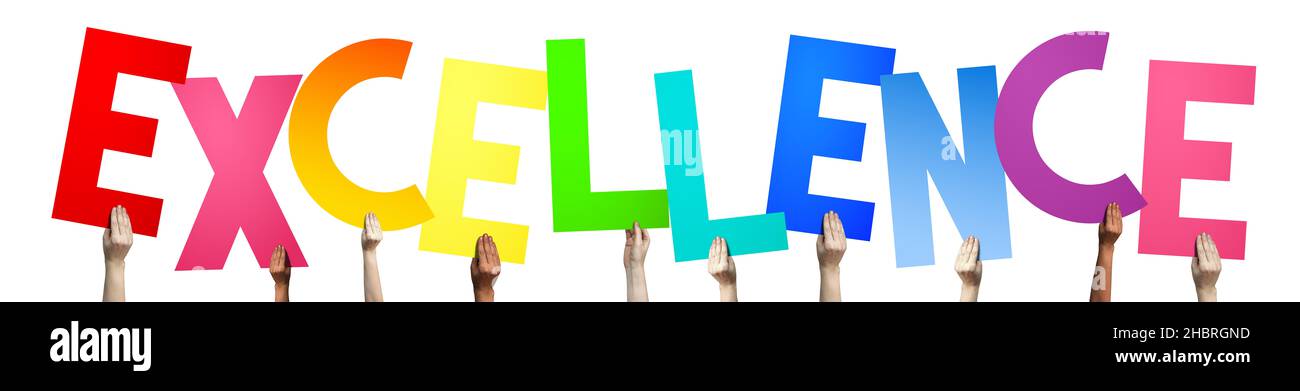 Excellence - human hands holding colorful letters Stock Photo - Alamy