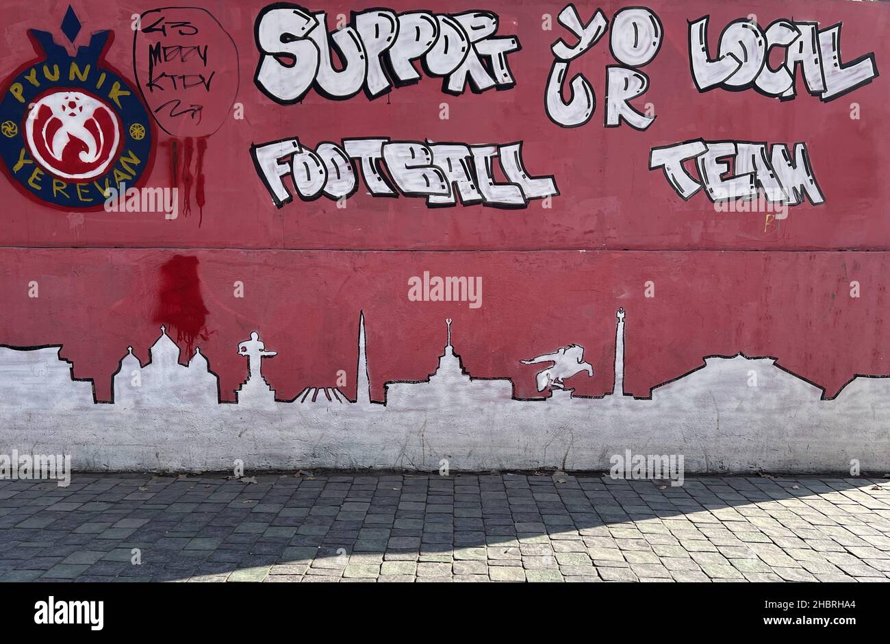 YEREVAN, ARMENIA - Dec 11, 2021: A mural painting for Pyunik FC ...