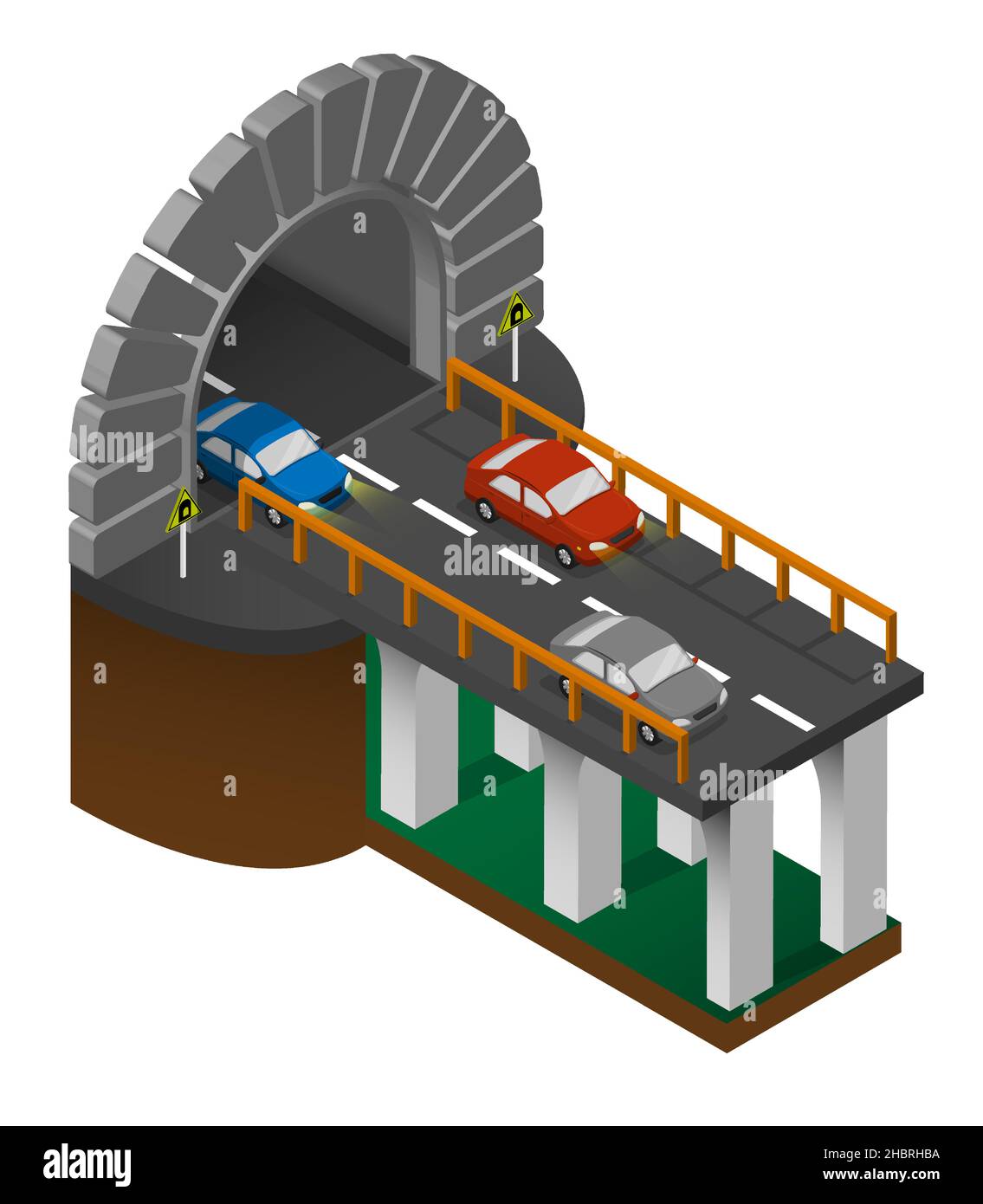 entrance to automobile tunnel with section of bridge and cars ...