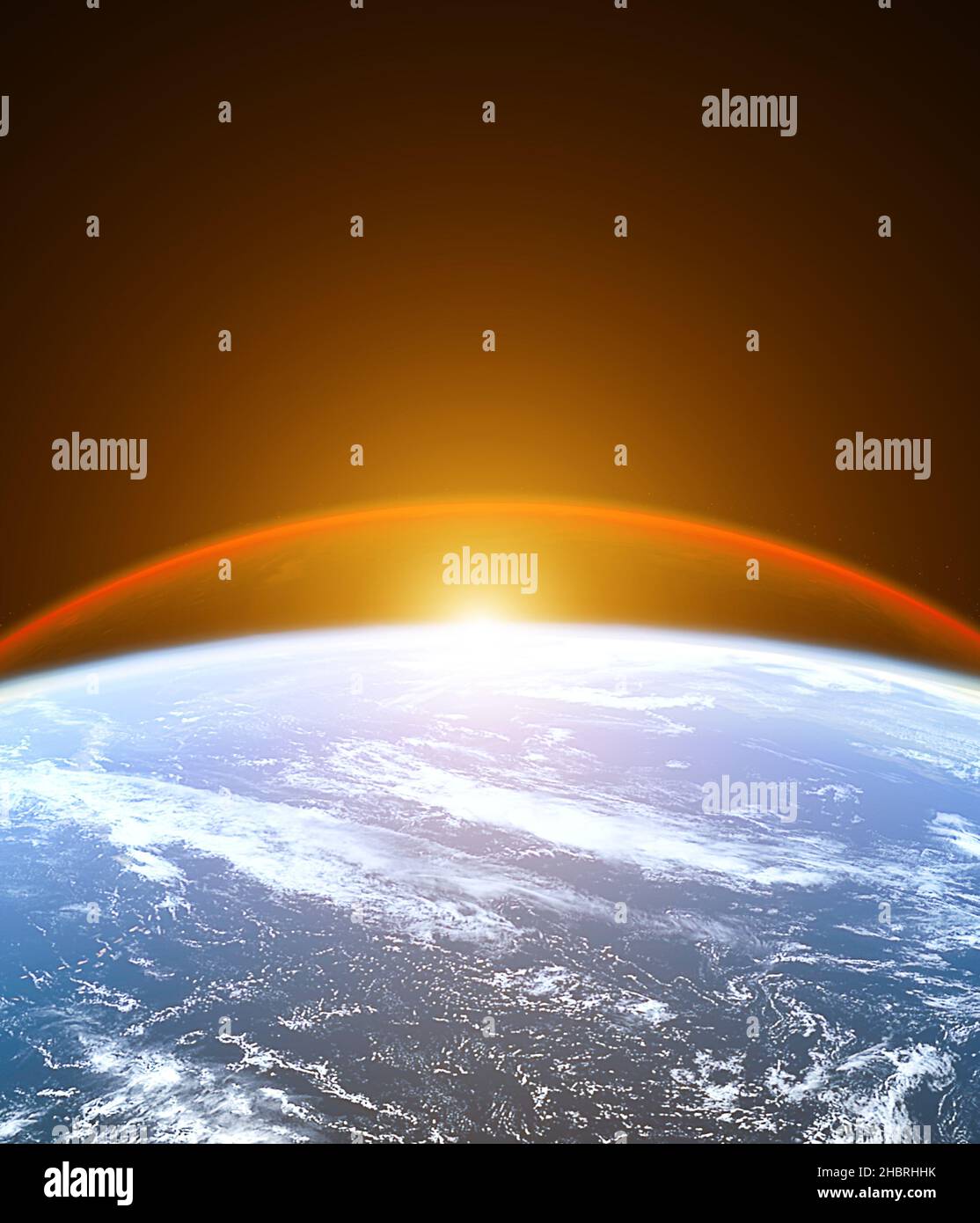 Planet Earth from the space with rising sun. Cosmic landscape. Some ...