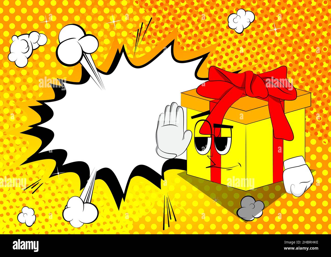 Gift Box with showing deny or refuse hand gesture as a cartoon ...