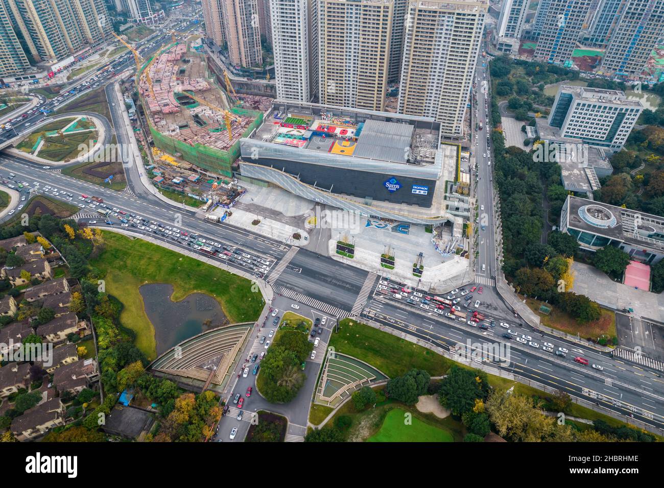 Aerial photography of the modern building skyline night view of Chengdu ...