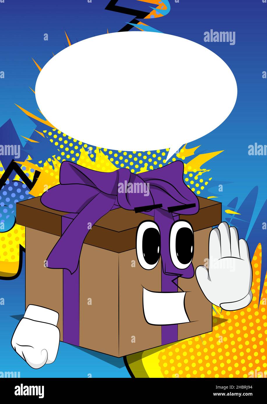 Gift Box with showing deny or refuse hand gesture as a cartoon ...