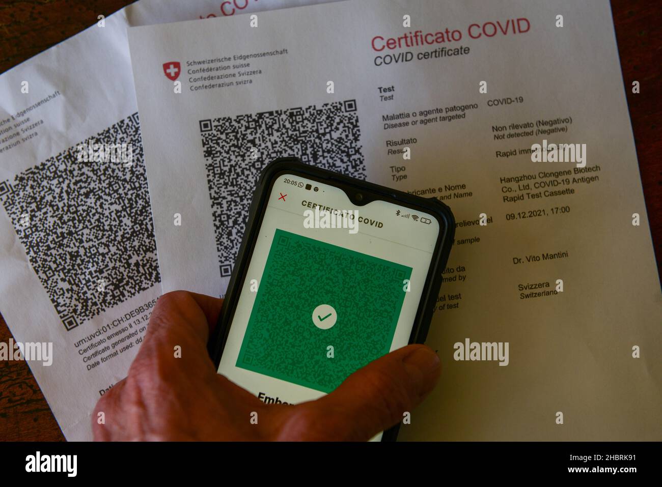 Cell phone to controll a Covid certificate on Switzerland Stock Photo ...