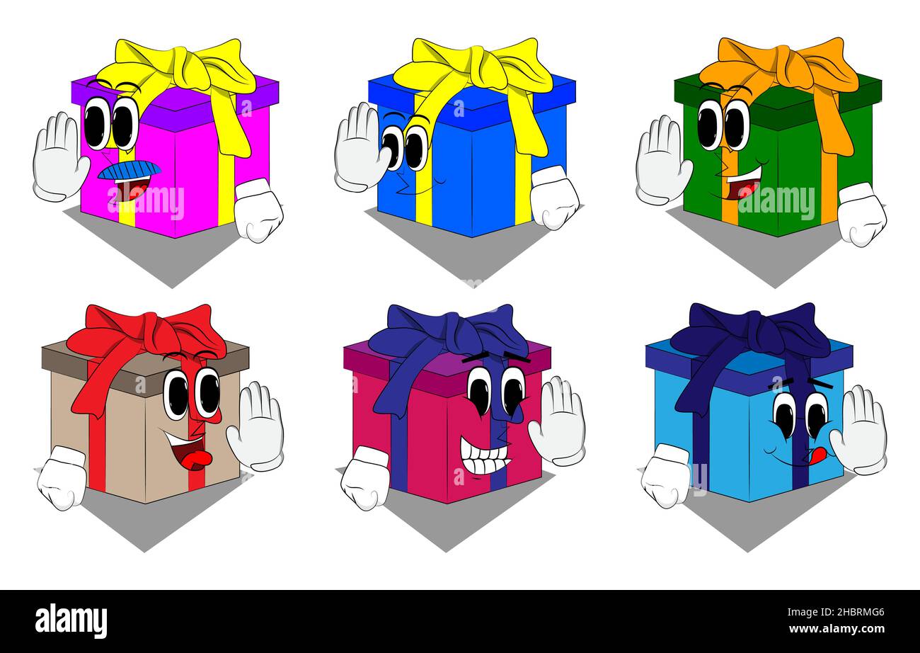 Gift Box with showing deny or refuse hand gesture as a cartoon ...
