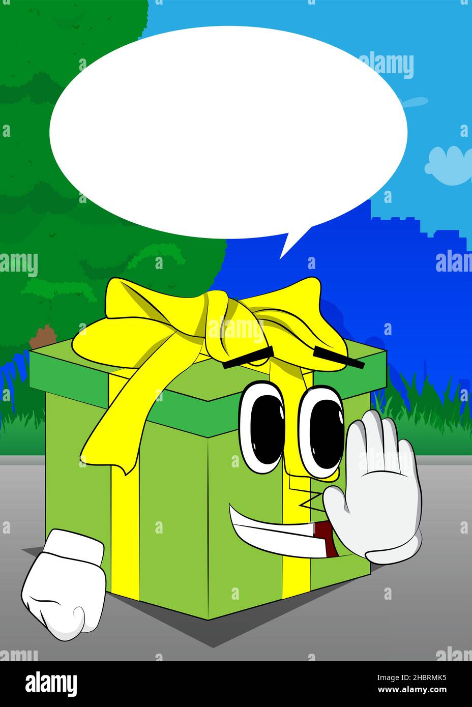 Gift Box with showing deny or refuse hand gesture as a cartoon ...