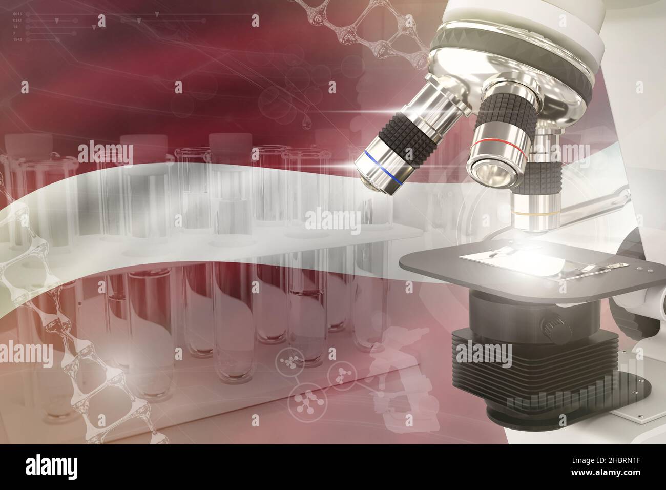 Microscope on Latvia flag - science development digital background ...