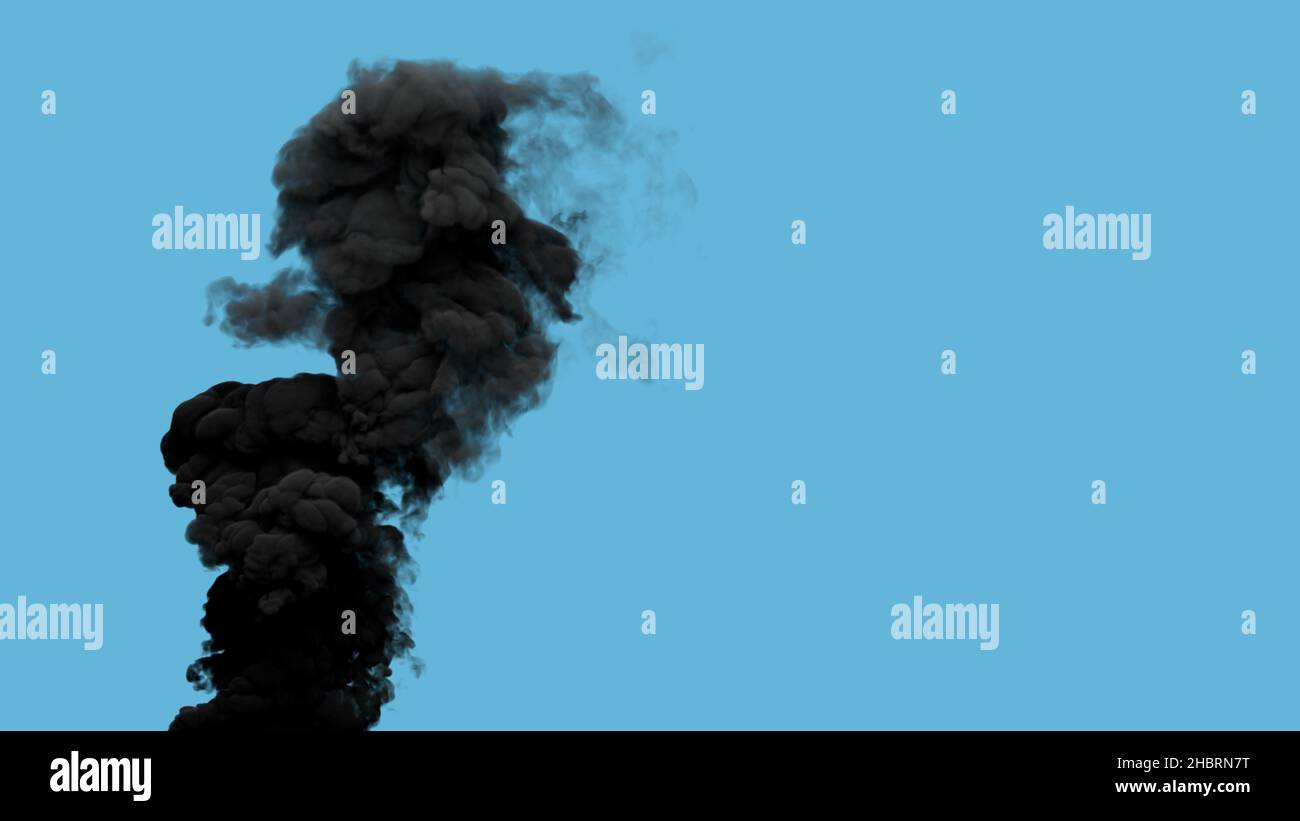 black dense toxic smoke emission from power plant or factory, isolated ...