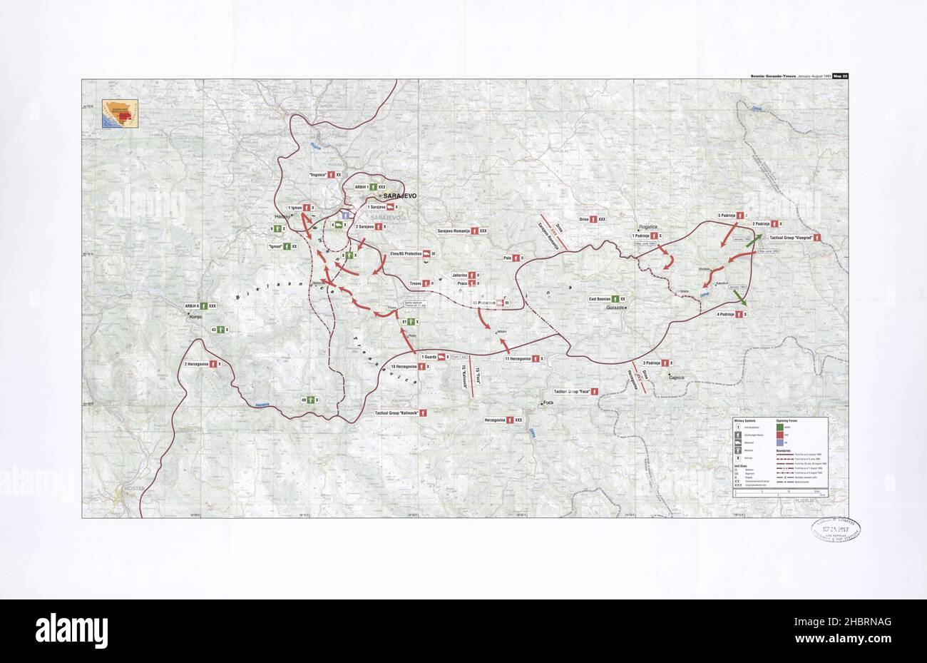 Military map of Gorazde-Trnovo, Bosnia; January-August 1993 Stock Photo ...