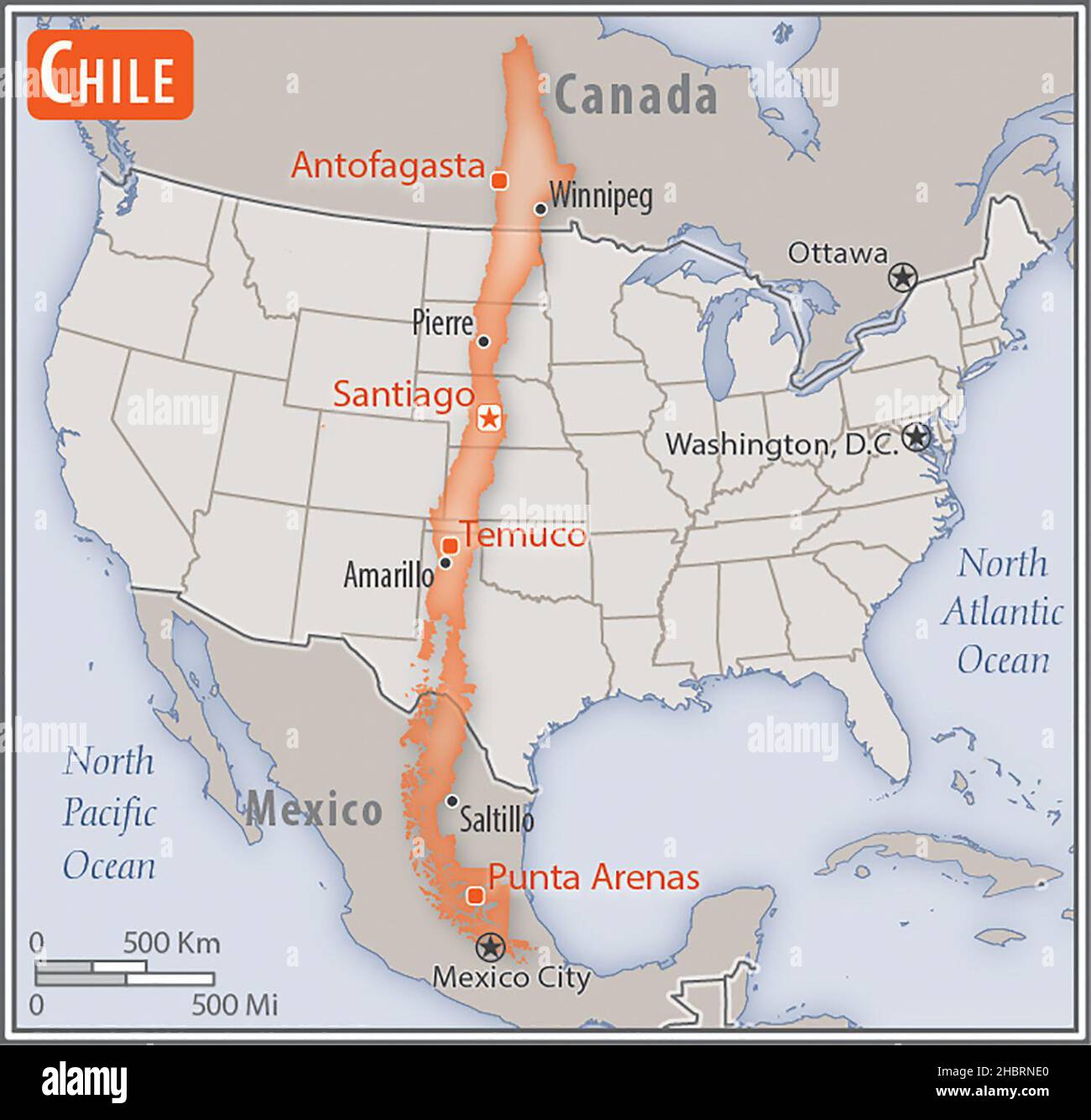 Map of Chile. Comparison of the areas of two countries. The area of ...