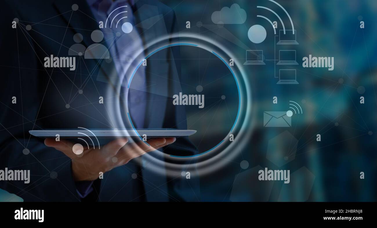 Connect to wi-fi concept. man holding smartphone with wi-fi connection ...