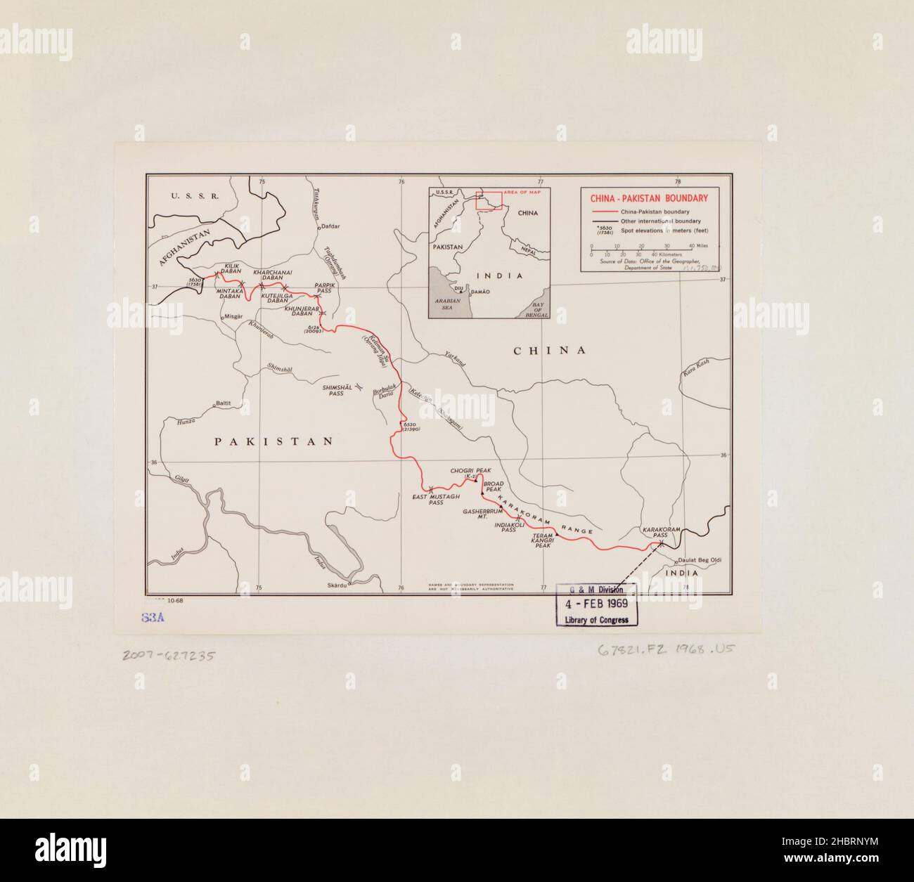 Map of Chinese - Pakistan boundary ca. 1968 Stock Photo - Alamy