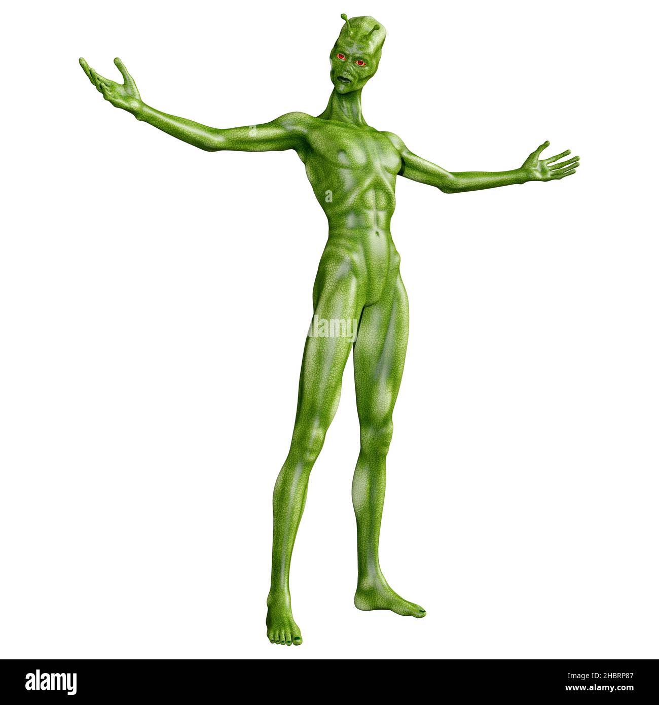3D rendering of a green alien isolated on white background Stock Photo ...