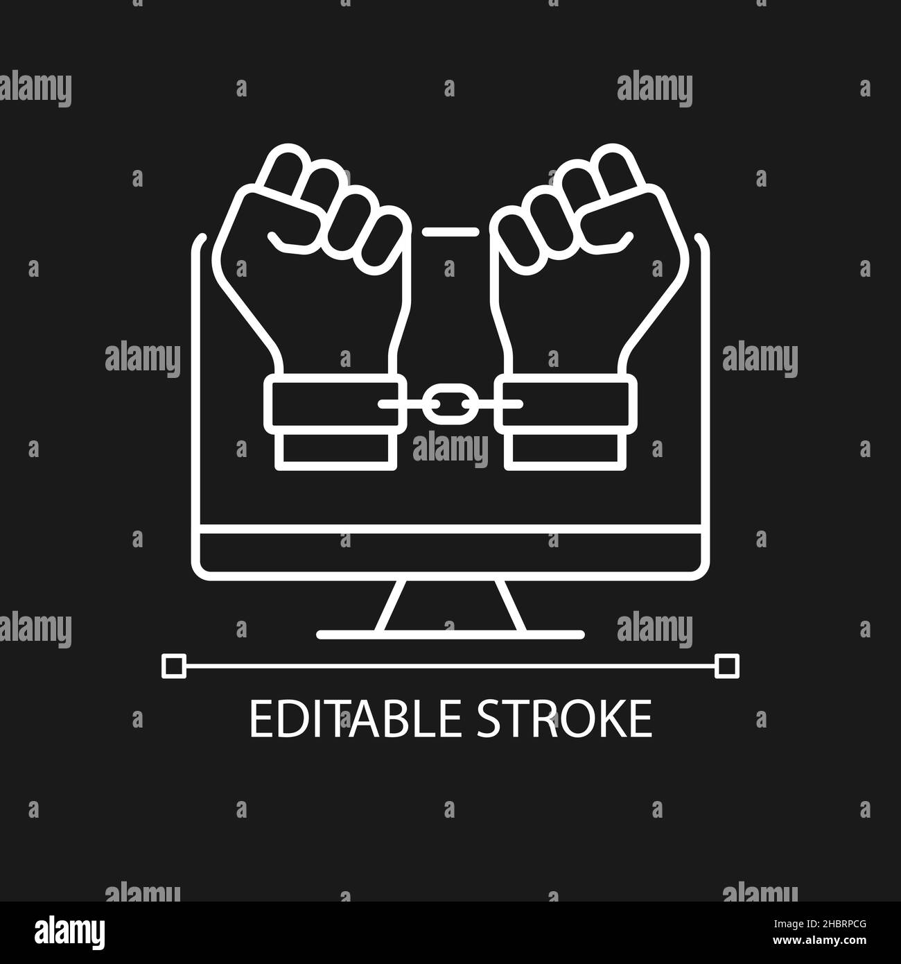 Hacker catching white linear icon for dark theme Stock Vector Image ...