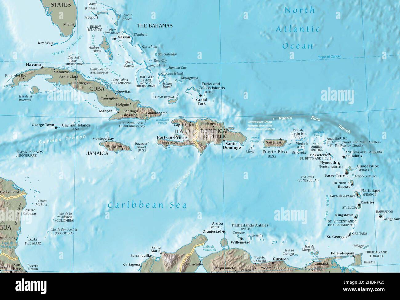 Map of Central America and the Caribbean Stock Photo - Alamy