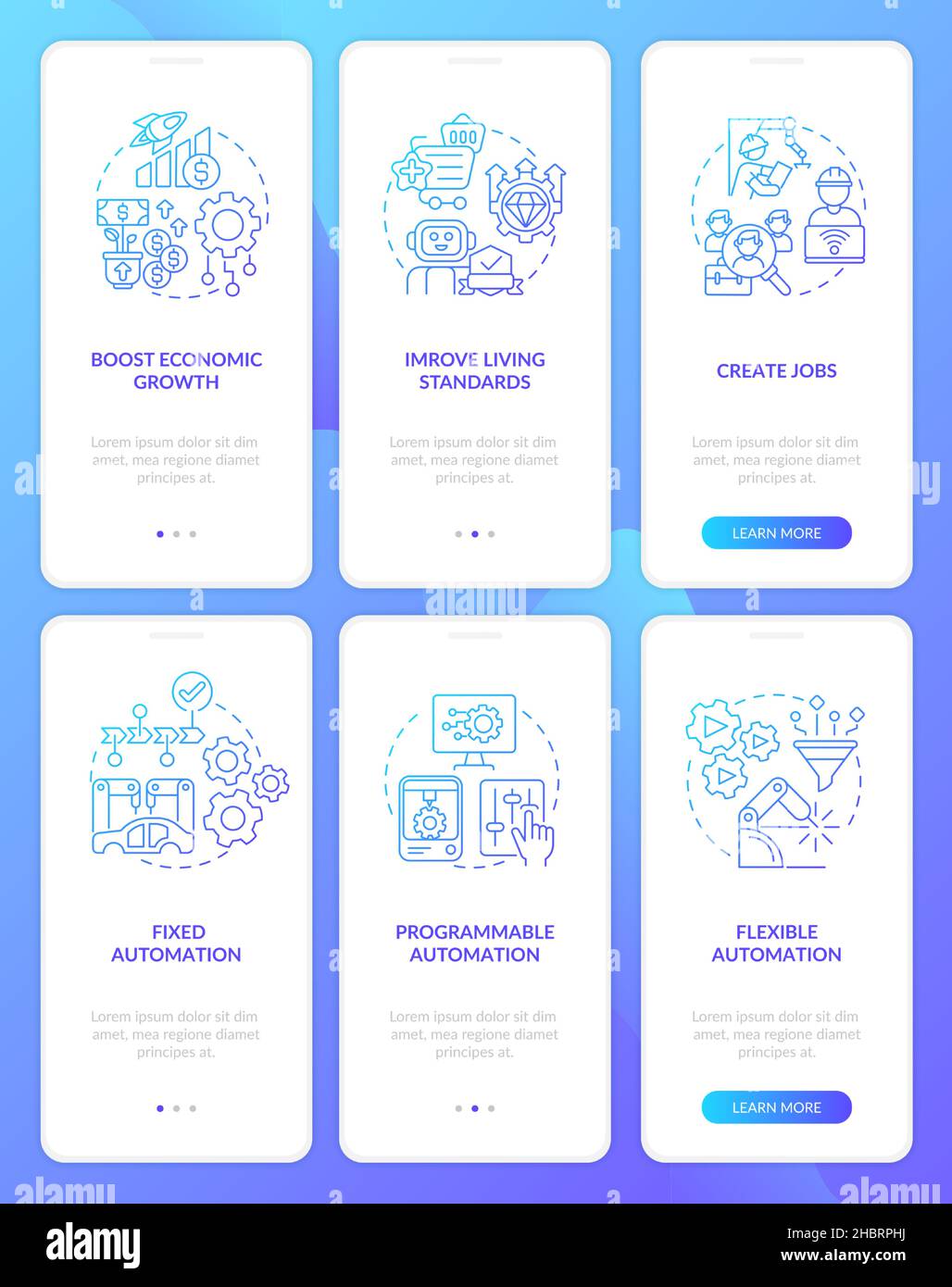 Automation Systems Blue Gradient Onboarding Mobile App Screen Set Stock Vector Image And Art Alamy