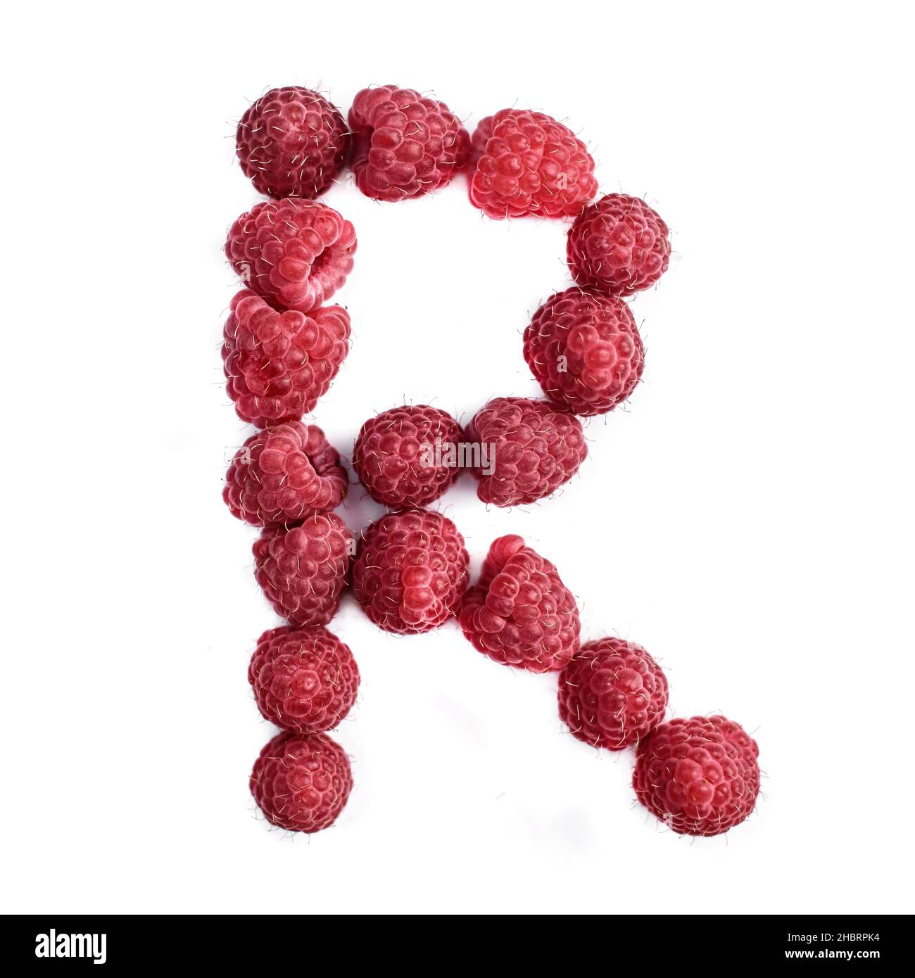 The letter R of the english alphabet of red ripe raspberries, , isolate ...