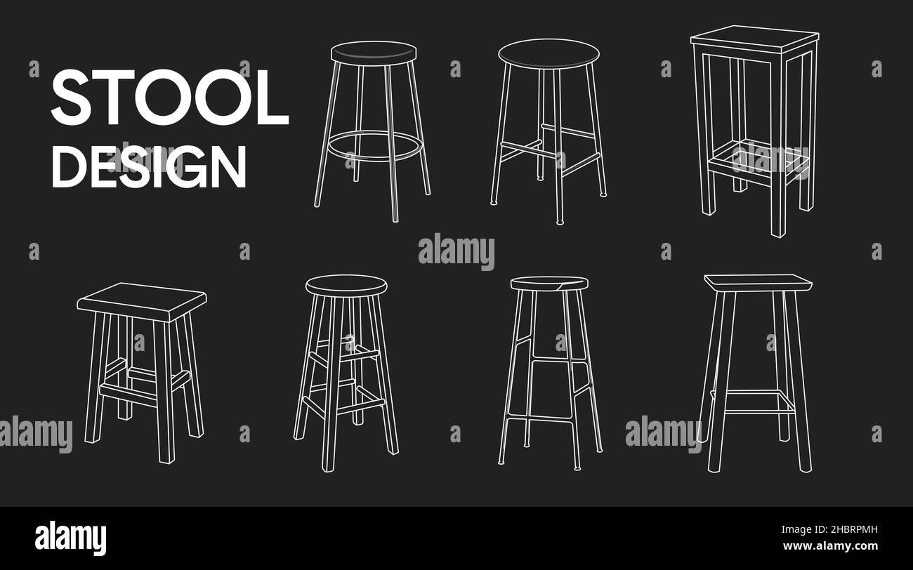 Vector isolated Wooden Stools Set. Black and White Stool Set Stock ...