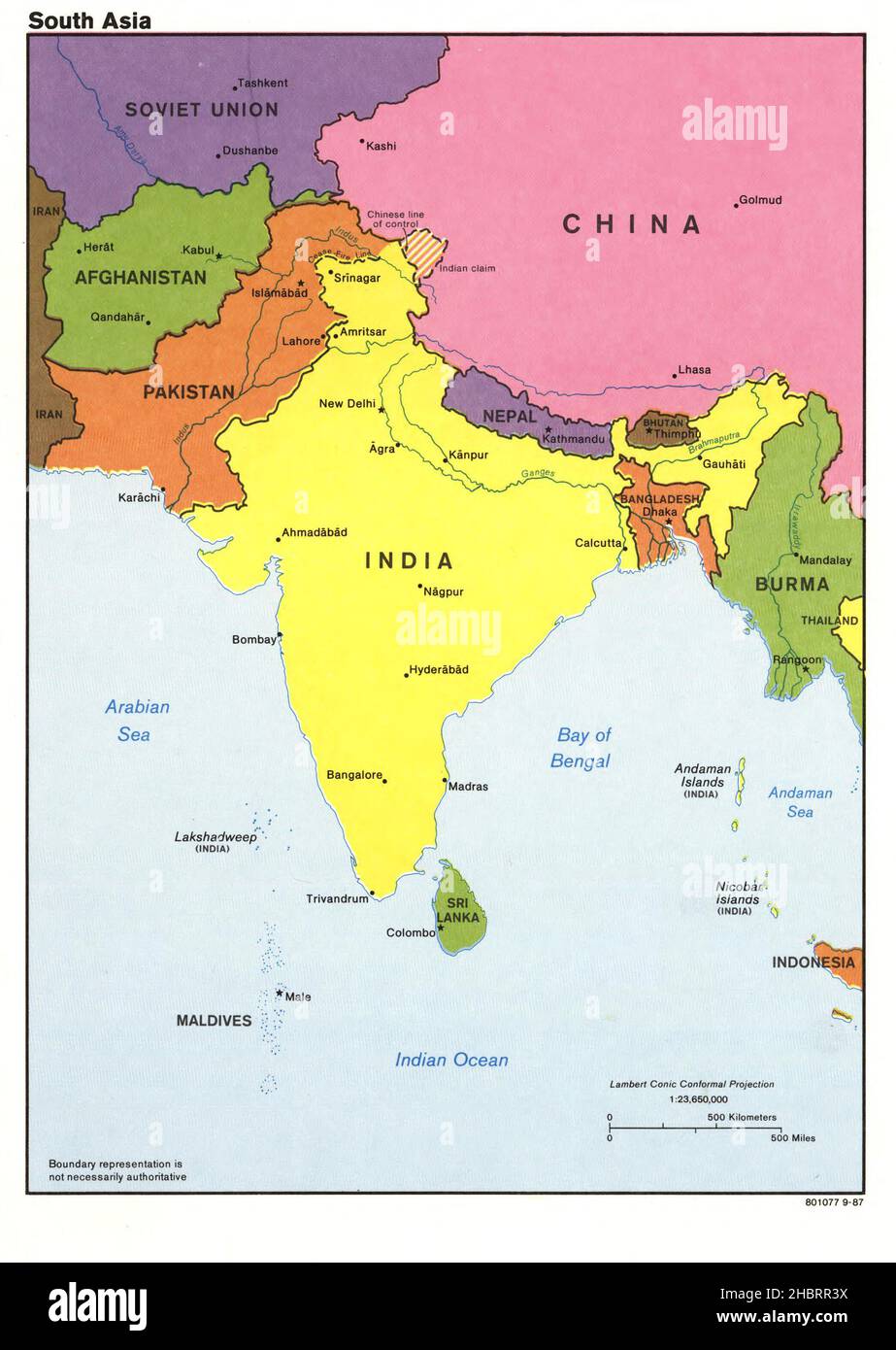 Map of South Asia ca. 1987 Stock Photo - Alamy