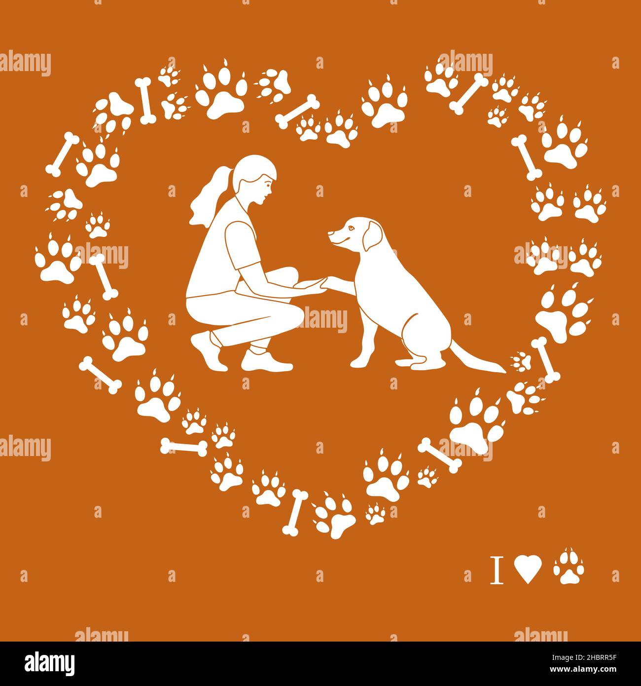 Vector illustration Woman and labrador playing together Dog gives paw ...
