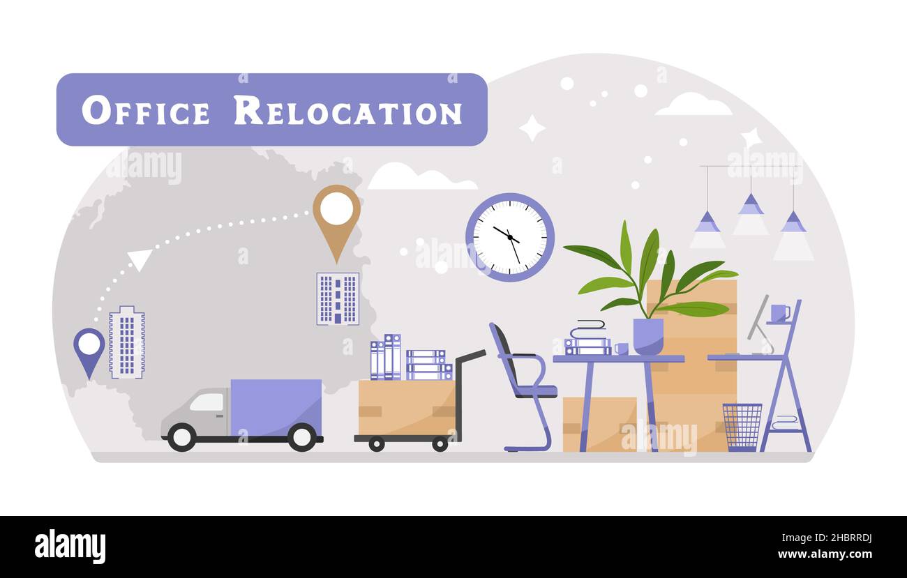 Vector illustration Relocation to new office. Moving concept. Changing ...