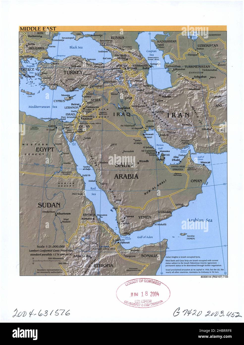 Map of Middle East ca. 2003 Stock Photo - Alamy