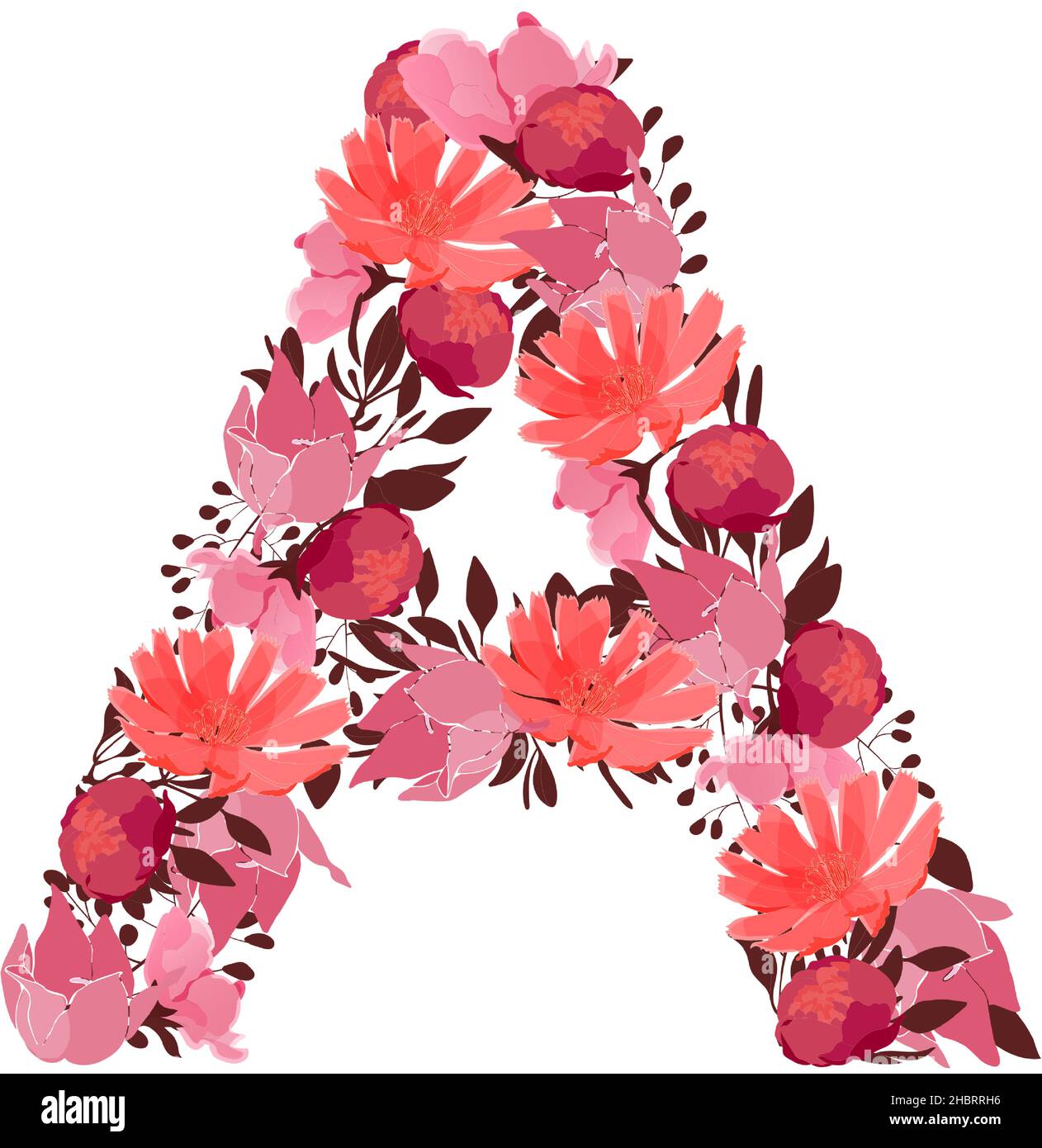 Vector floral capital letter, character A. Botanical monogram. Pink ...