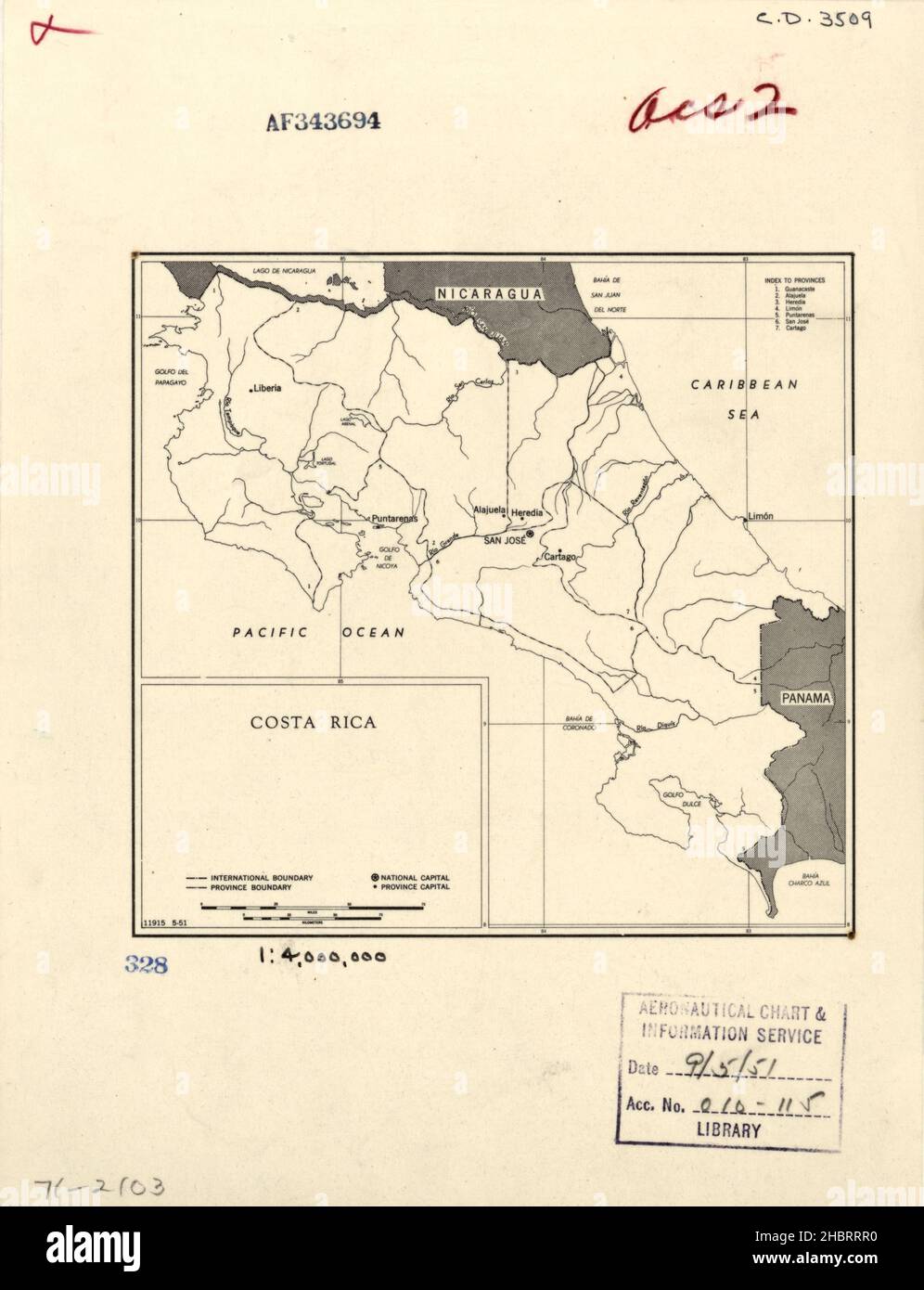 Map of Costa Rica ca. 1951 Stock Photo - Alamy