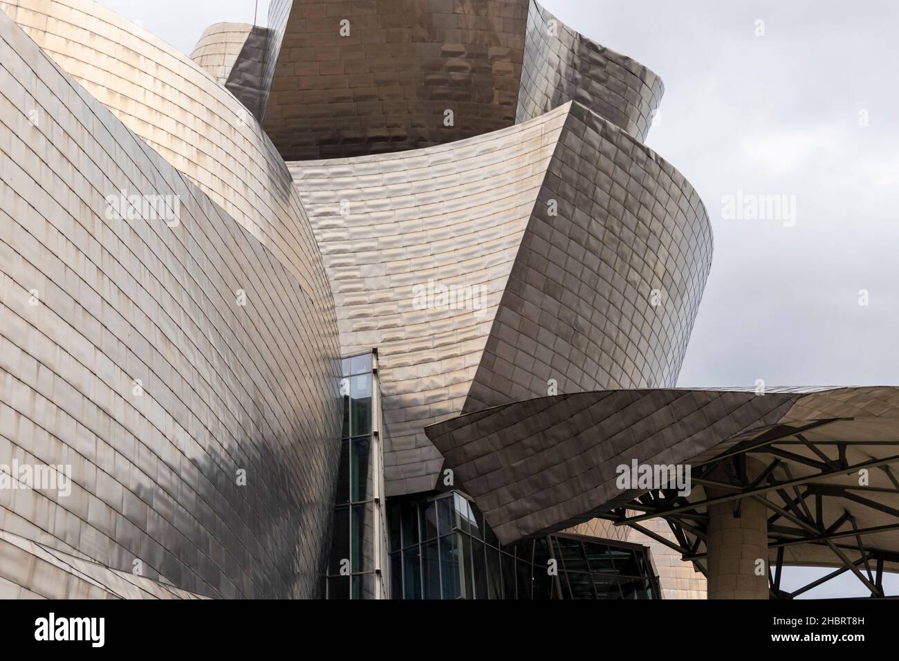detail of the facade of a museum of modern titanium art in the spanish ...