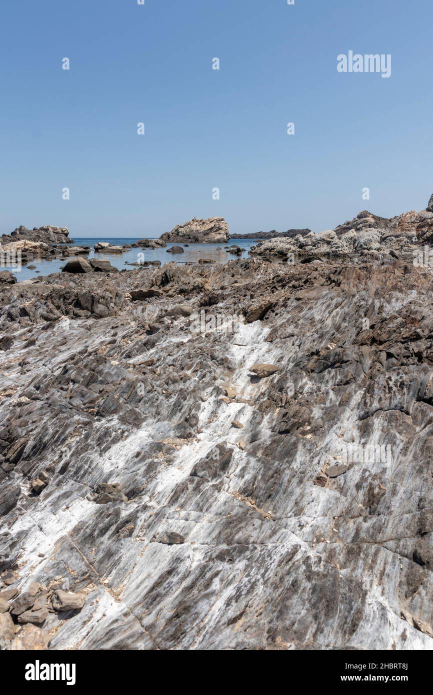 rocky coast in cap de creus on the costa brava a sunny summer day Stock ...